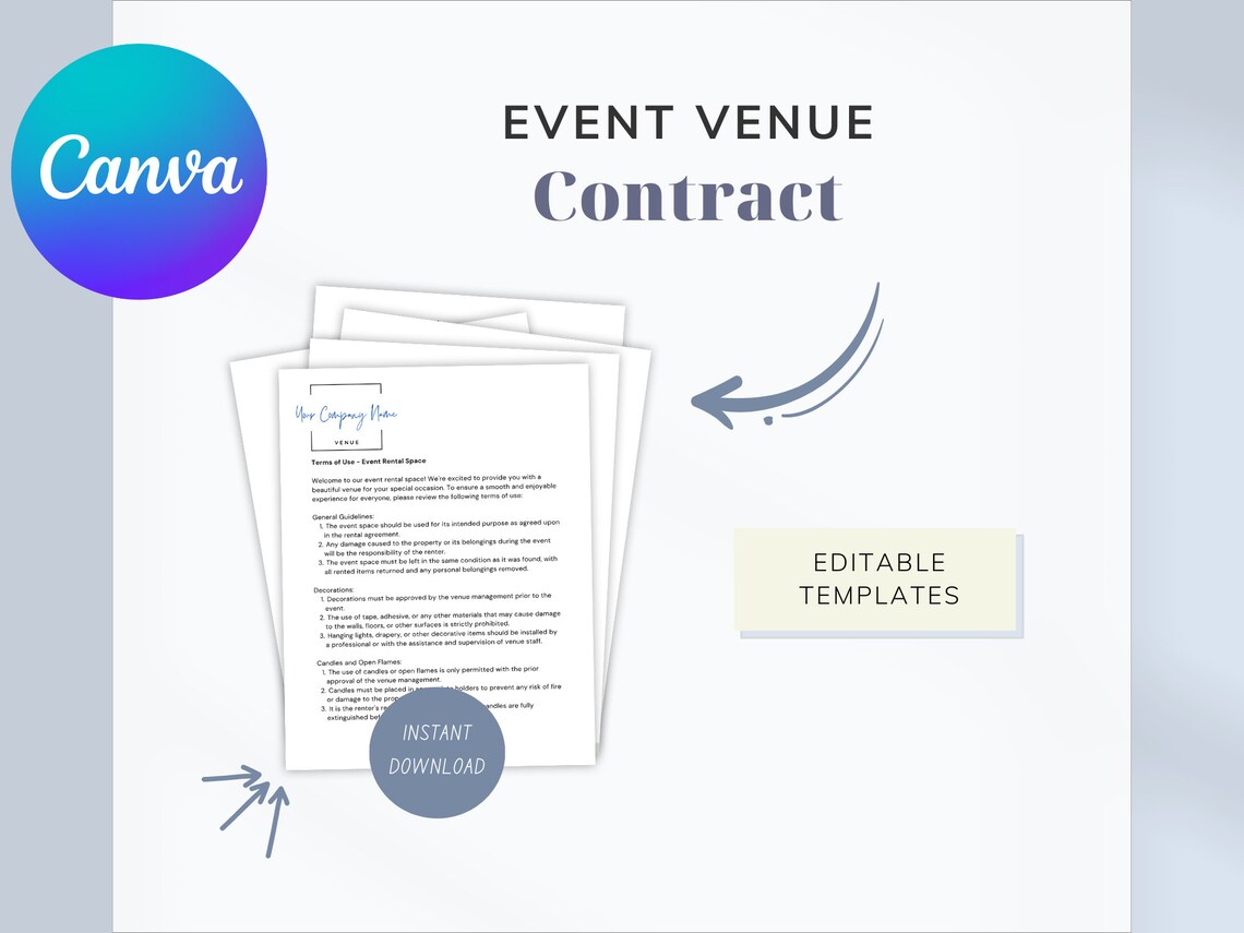 Wedding and Event Venue Contract Customizable Contract Template and ...