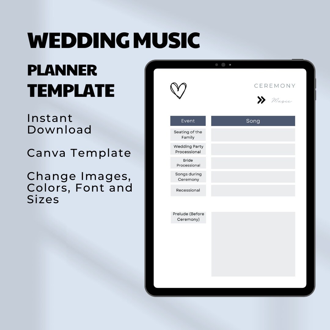DJ Wedding Music Planner, Music Selection Worksheet for Ceremony and ...