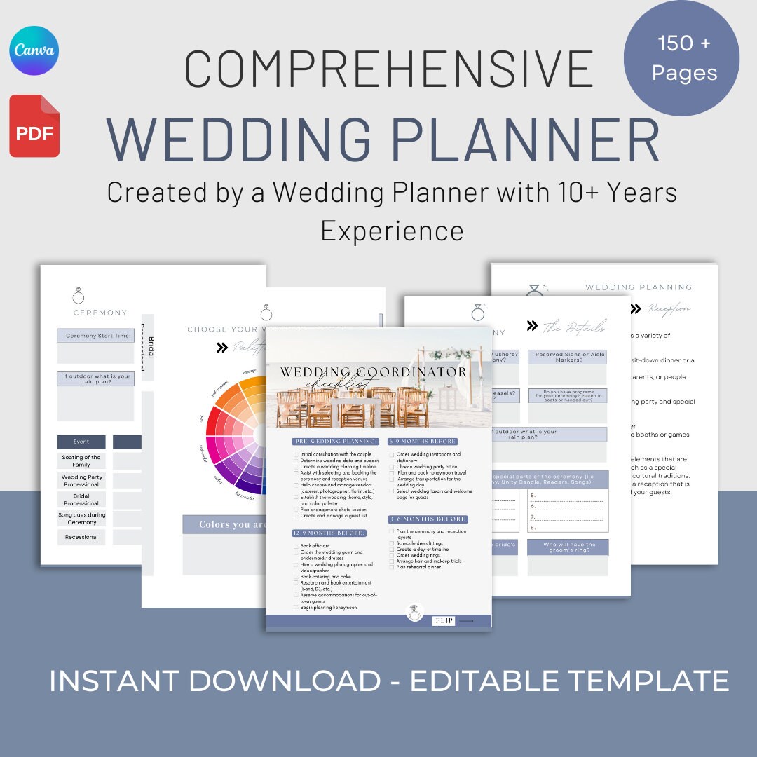 Complete Wedding Planner Printable 150+ Pages of Wedding Checklist and ...