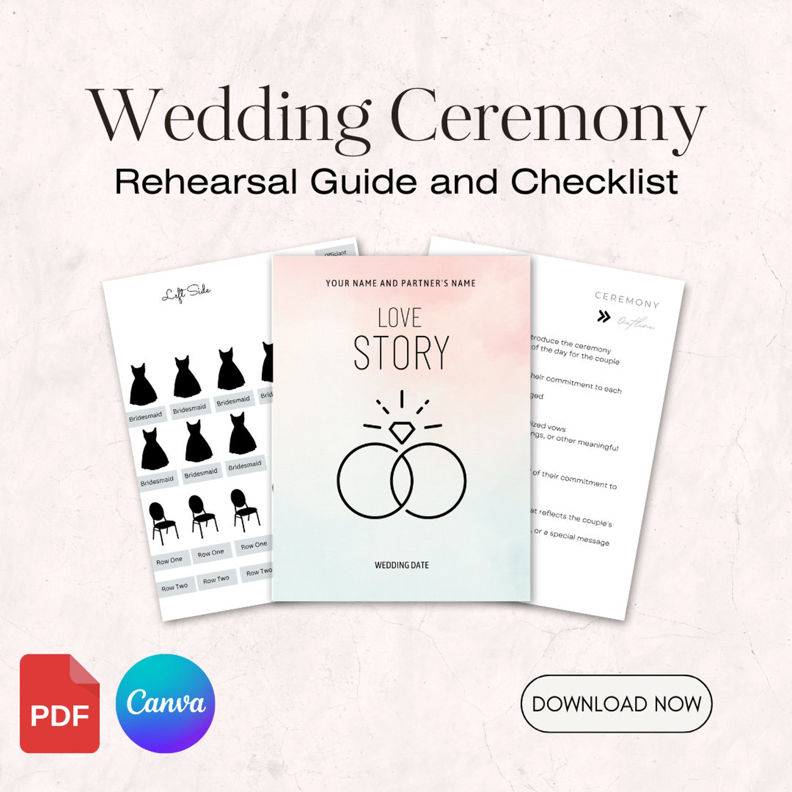 Wedding Ceremony Checklist and Rehearsal Guide, Editable Timeline ...