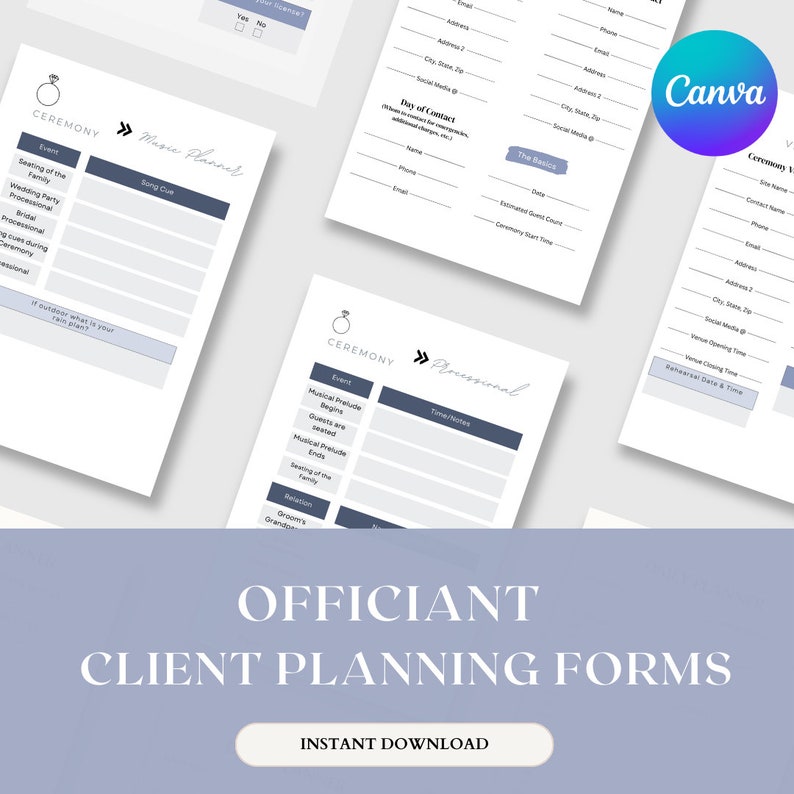 Officiant Wedding Client Intake Form and Questionnaire, Planning Forms ...