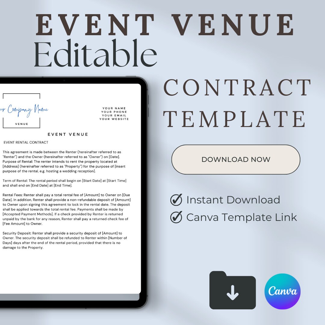 Wedding Venue Contract Business Bundle Editable Templates Invoice ...
