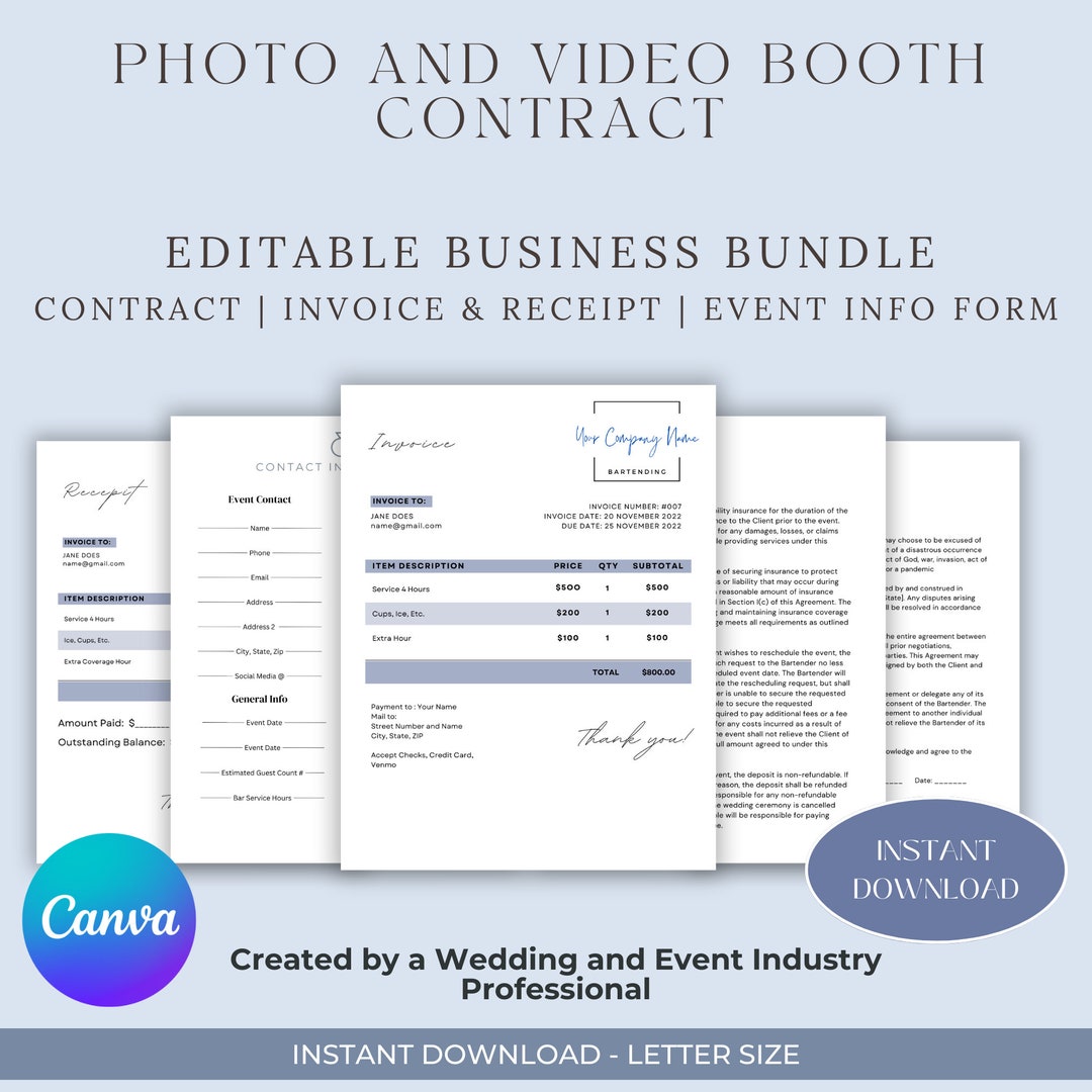 Photobooth Contract Template Photo Booth 360 Invoice Canva - Etsy