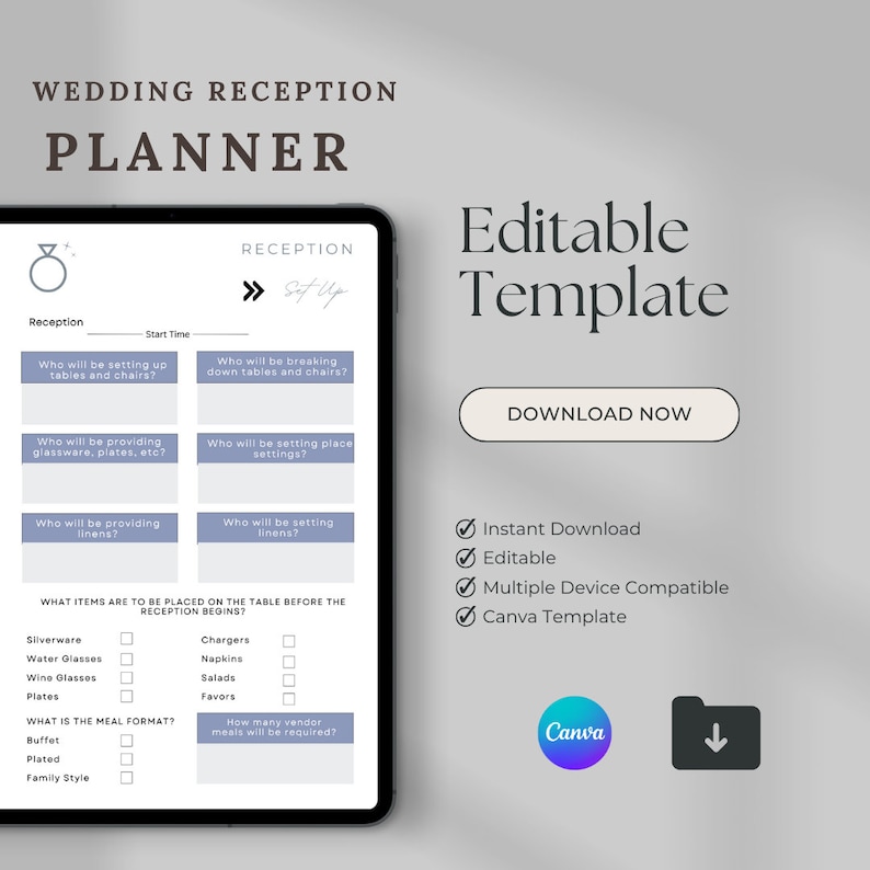Detailed Wedding Reception Checklist, Day of Planner, Printable Canva ...