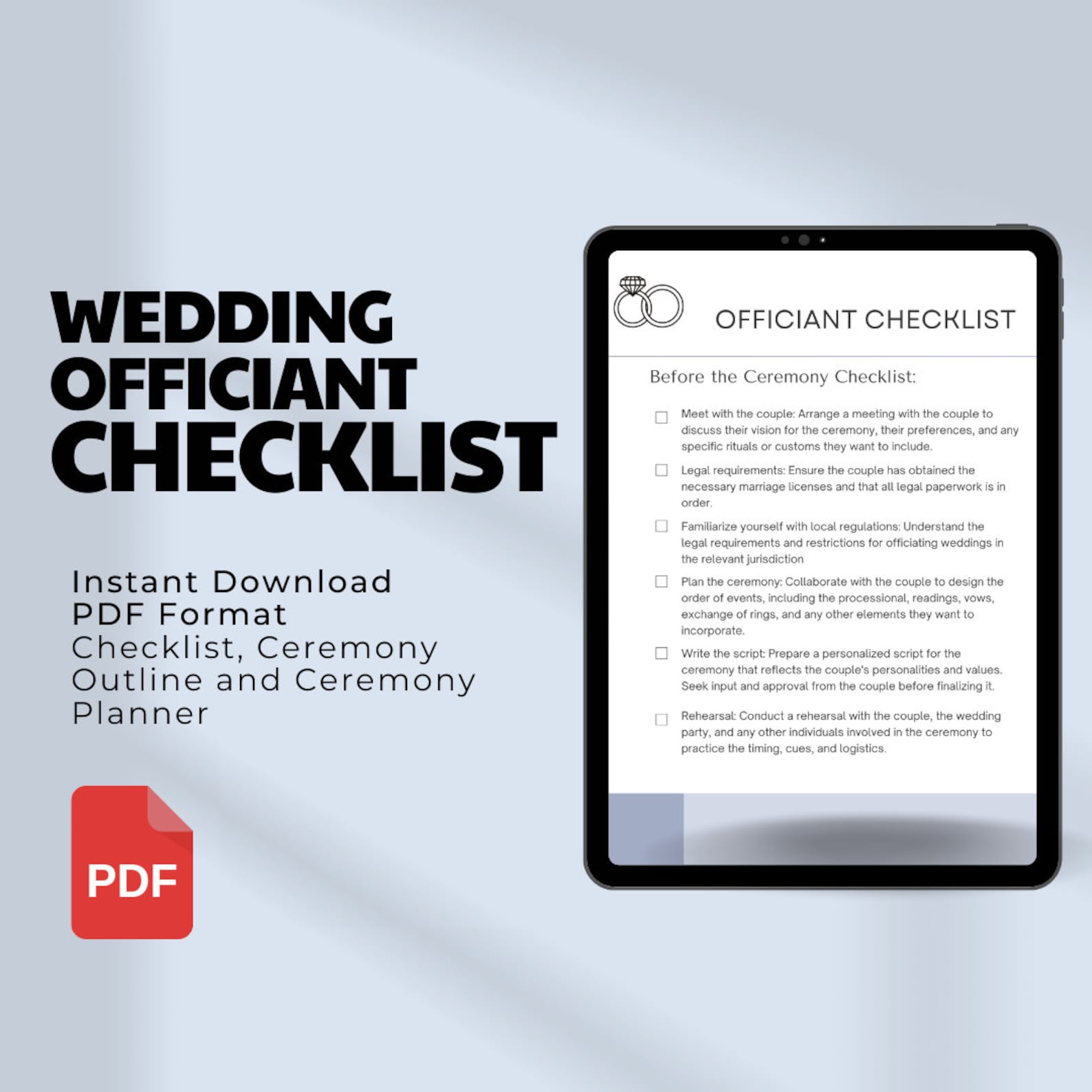 Wedding Officiant Checklist and Wedding Ceremony Planner for Celebrant ...