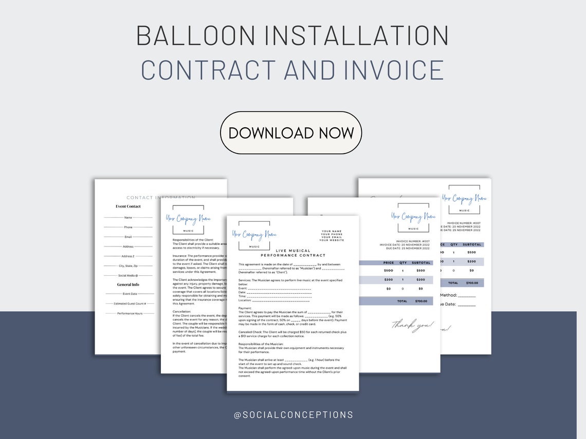 Balloon Decor Contract, Invoice Canva Template for Balloon Arch ...