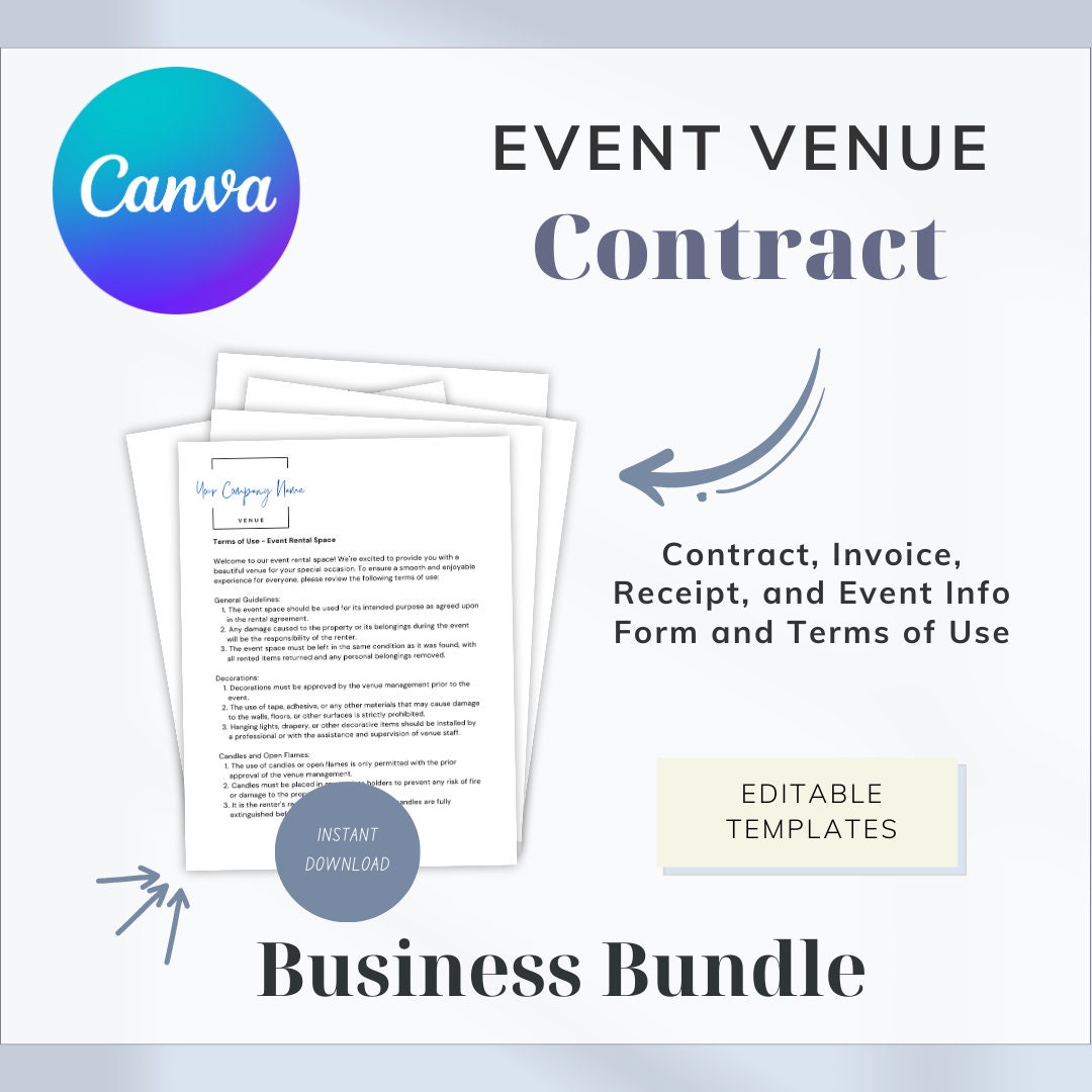 Wedding Venue Contract Business Bundle Editable Templates Invoice ...