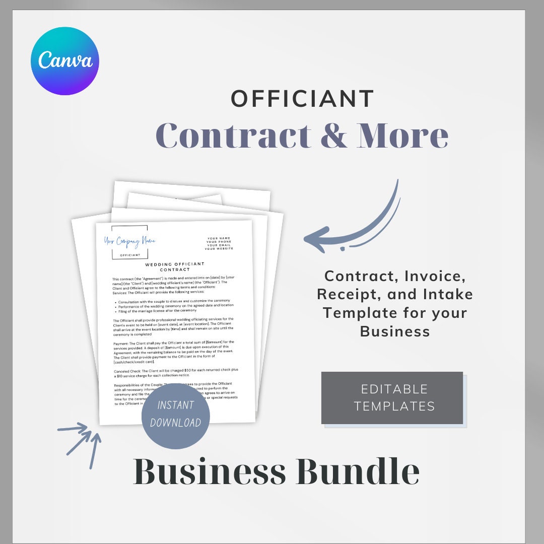 Officiant Contract Canva Template Printable and Editable Wedding ...