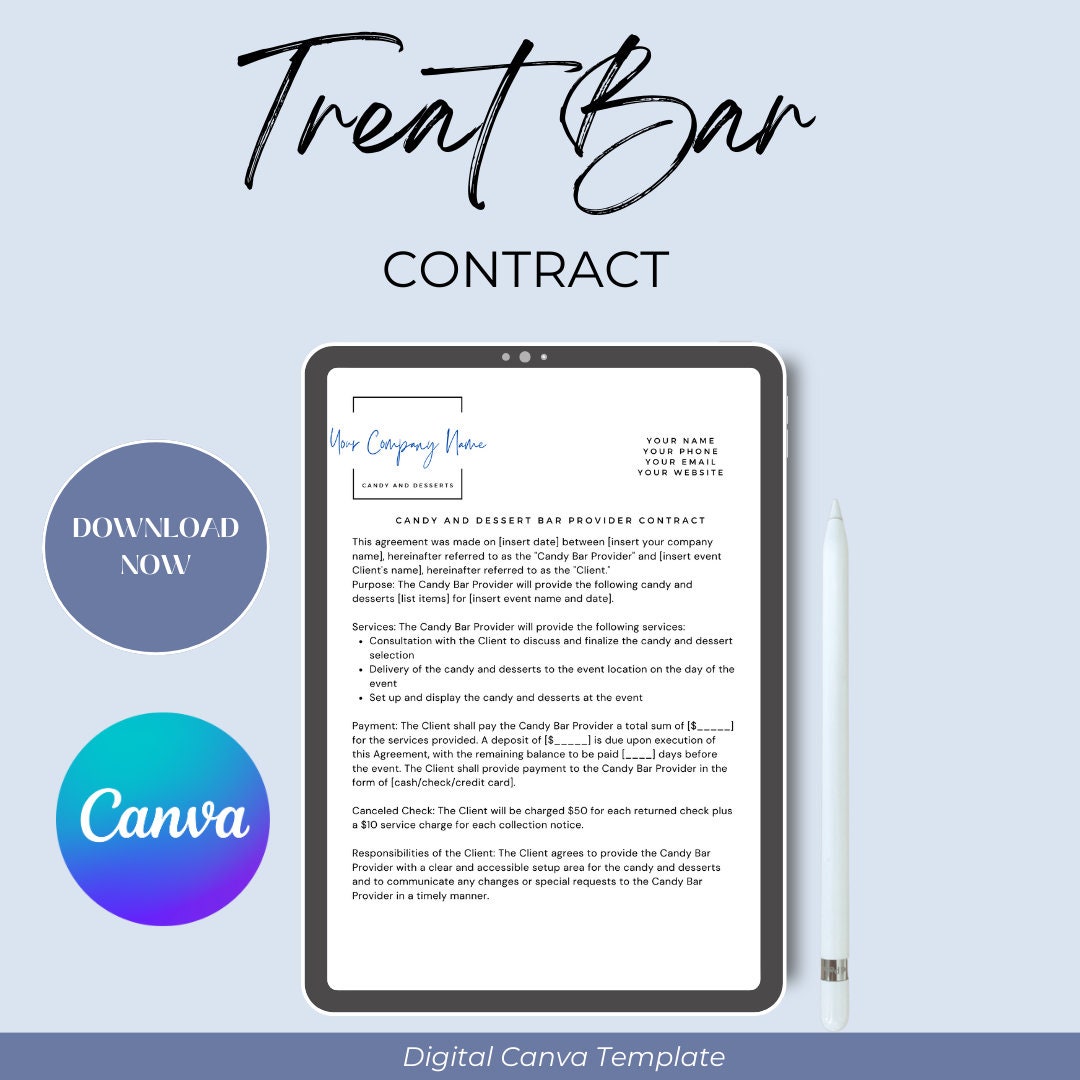 Candy Bar Contract, Simple Service Agreement, Weddings and Events ...
