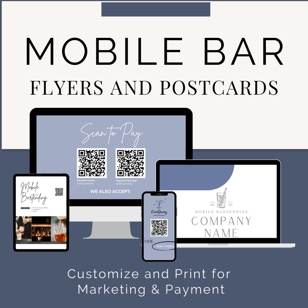 Mobile Bar Flyer Templates | Postcard & Full-size, QR Code, Canva ...