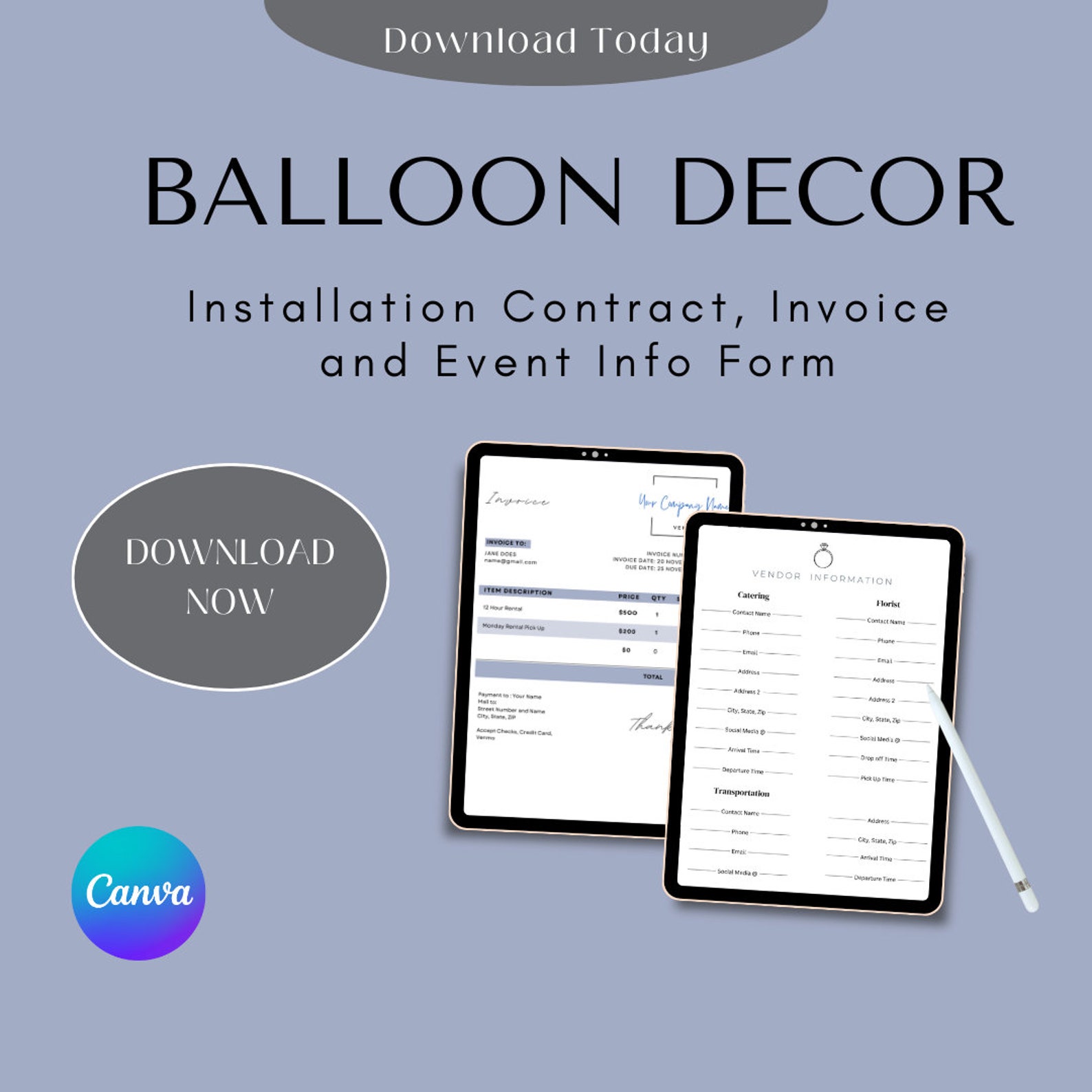 Balloon Decor Contract, Invoice Canva Template for Balloon Arch ...