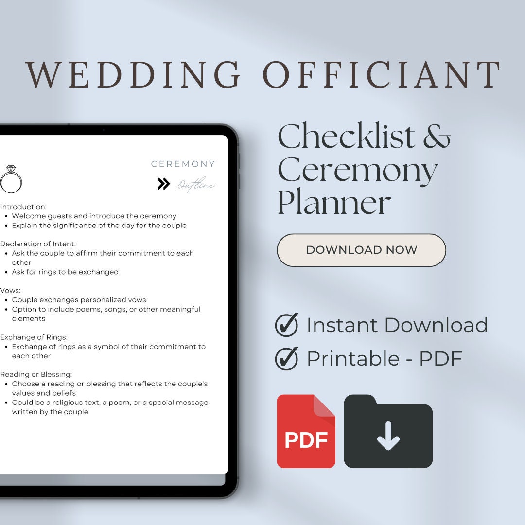 Wedding Officiant Checklist and Wedding Ceremony Planner for Celebrant ...
