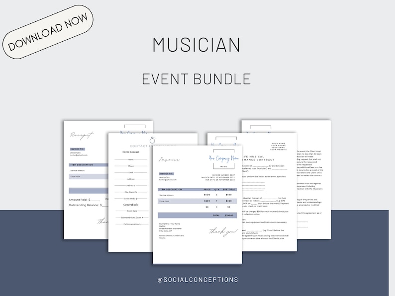 Musician Contract Bundle Contract Invoice Event Info Form Live Musical ...