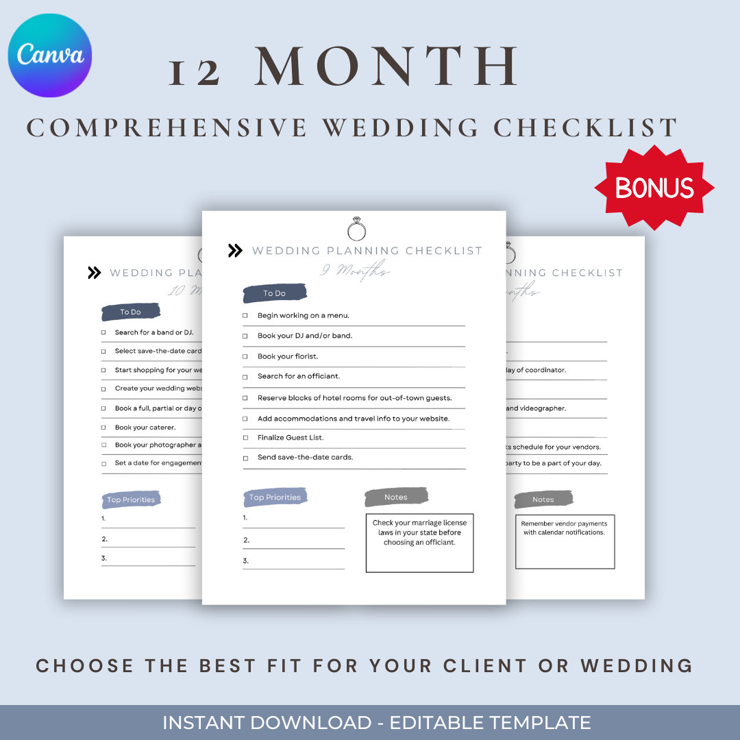 Wedding Checklist for Wedding Coordinator Editable Canva Template ...