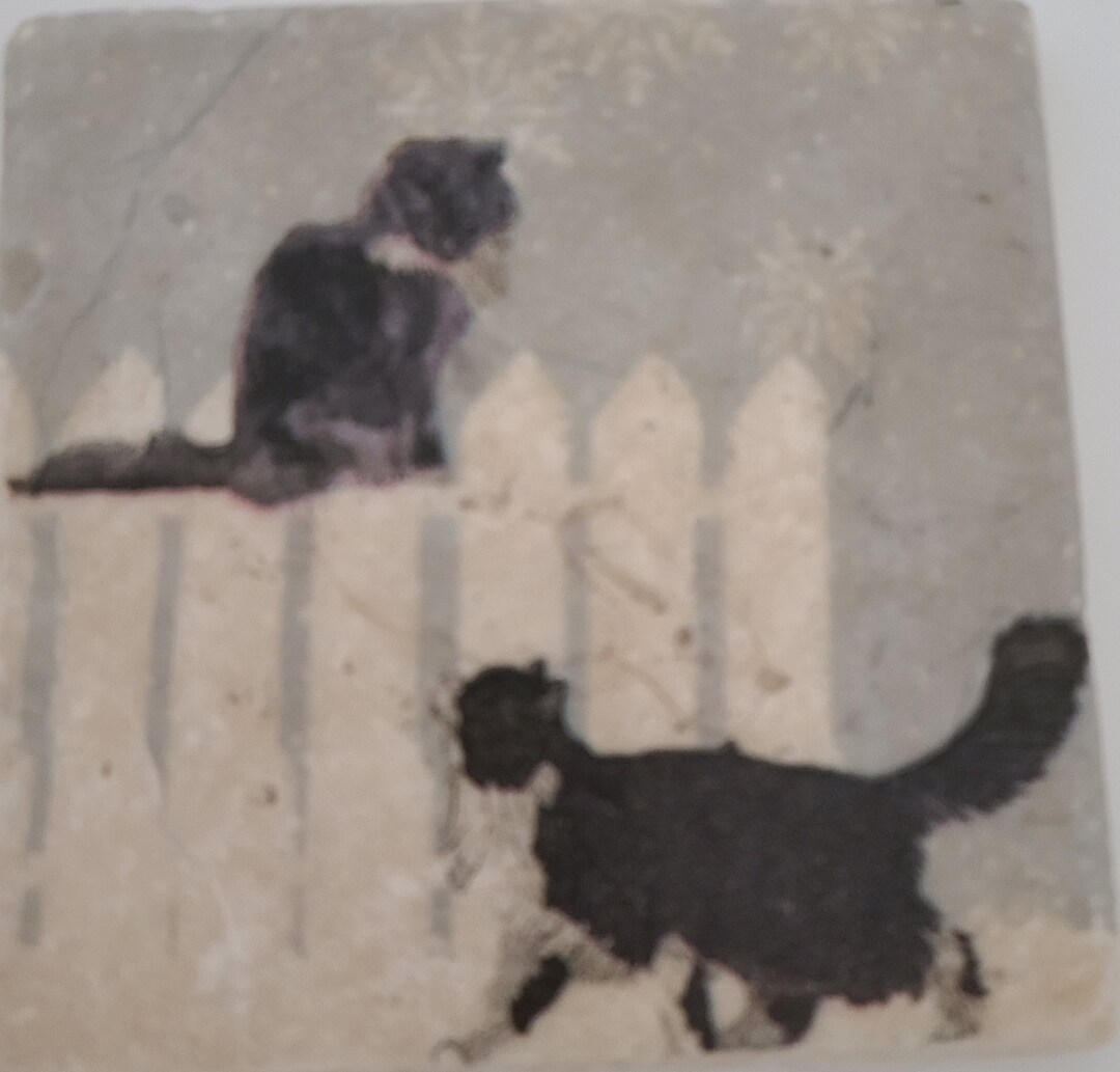 Cats on a Fence Stone Coasters Cat Coasters Travertine Stone Coasters ...
