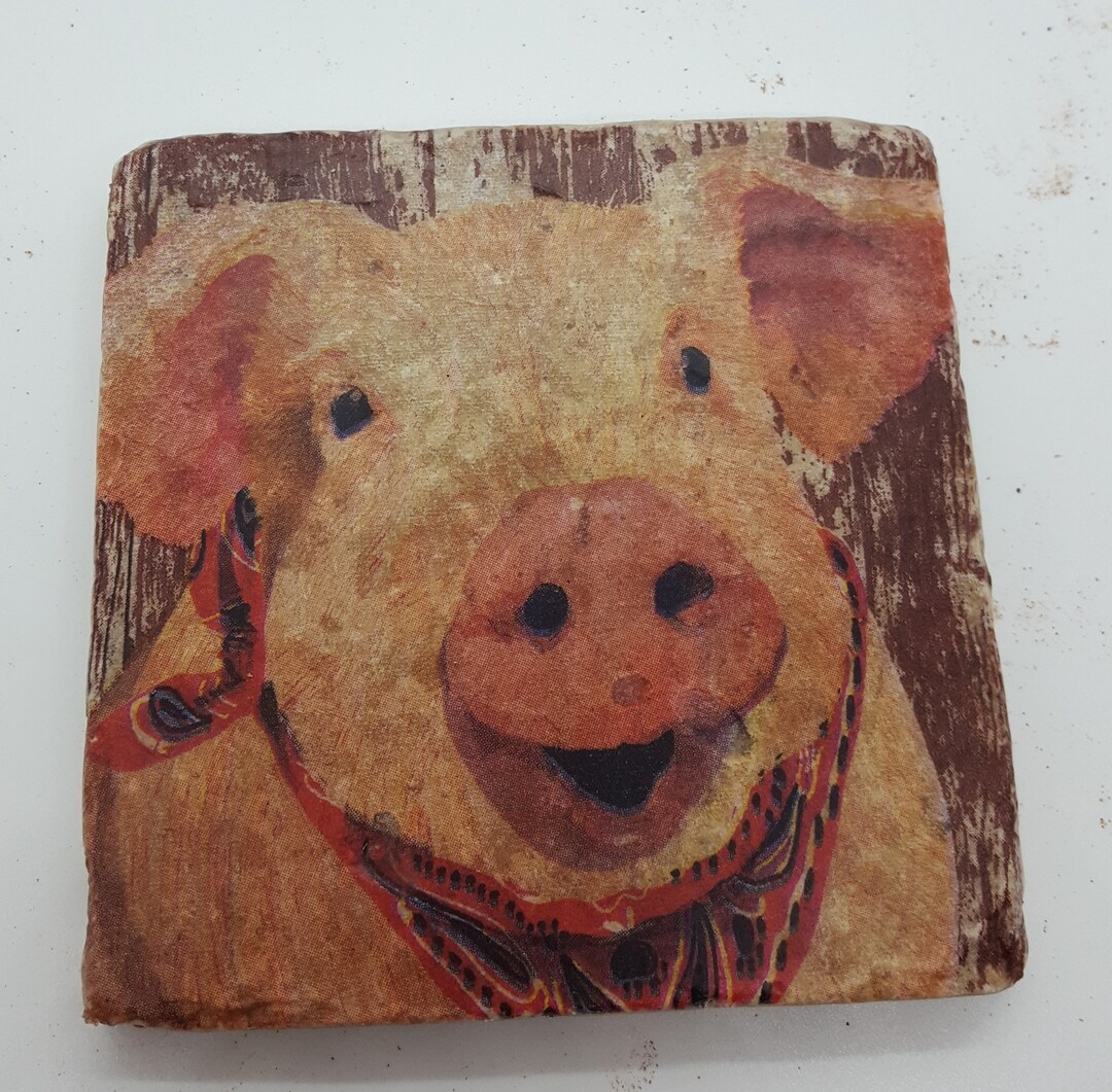 Smiling Pig Coasters Pig Coasters Tile Coasters Farm Animals Coasters ...