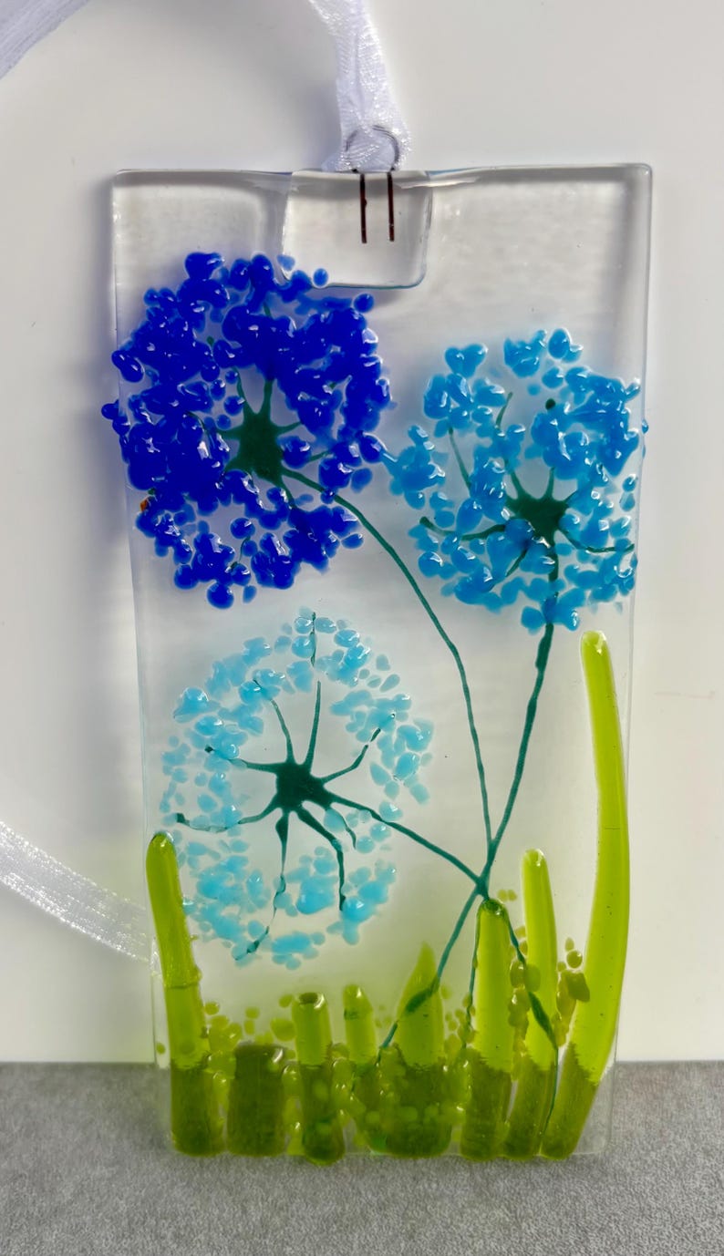 Alliums and Agapanthas Whimsical Flowers - Handmade Fused Glass Sun ...