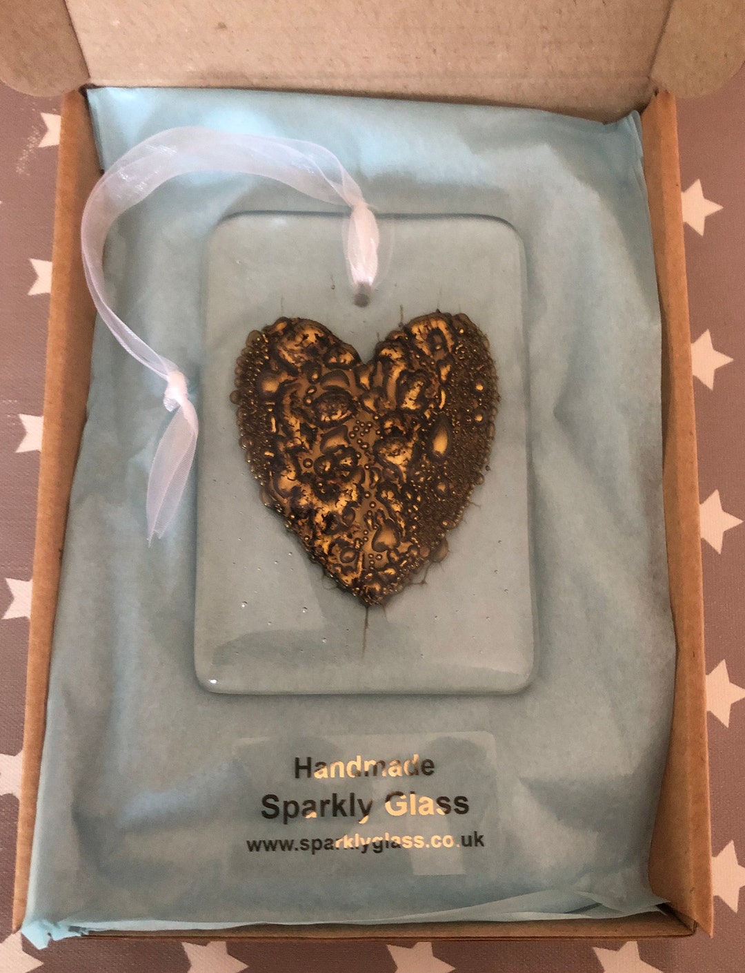 Large Handmade LOVE HEART Fused Glass Light Catcher Wedding Gift ...