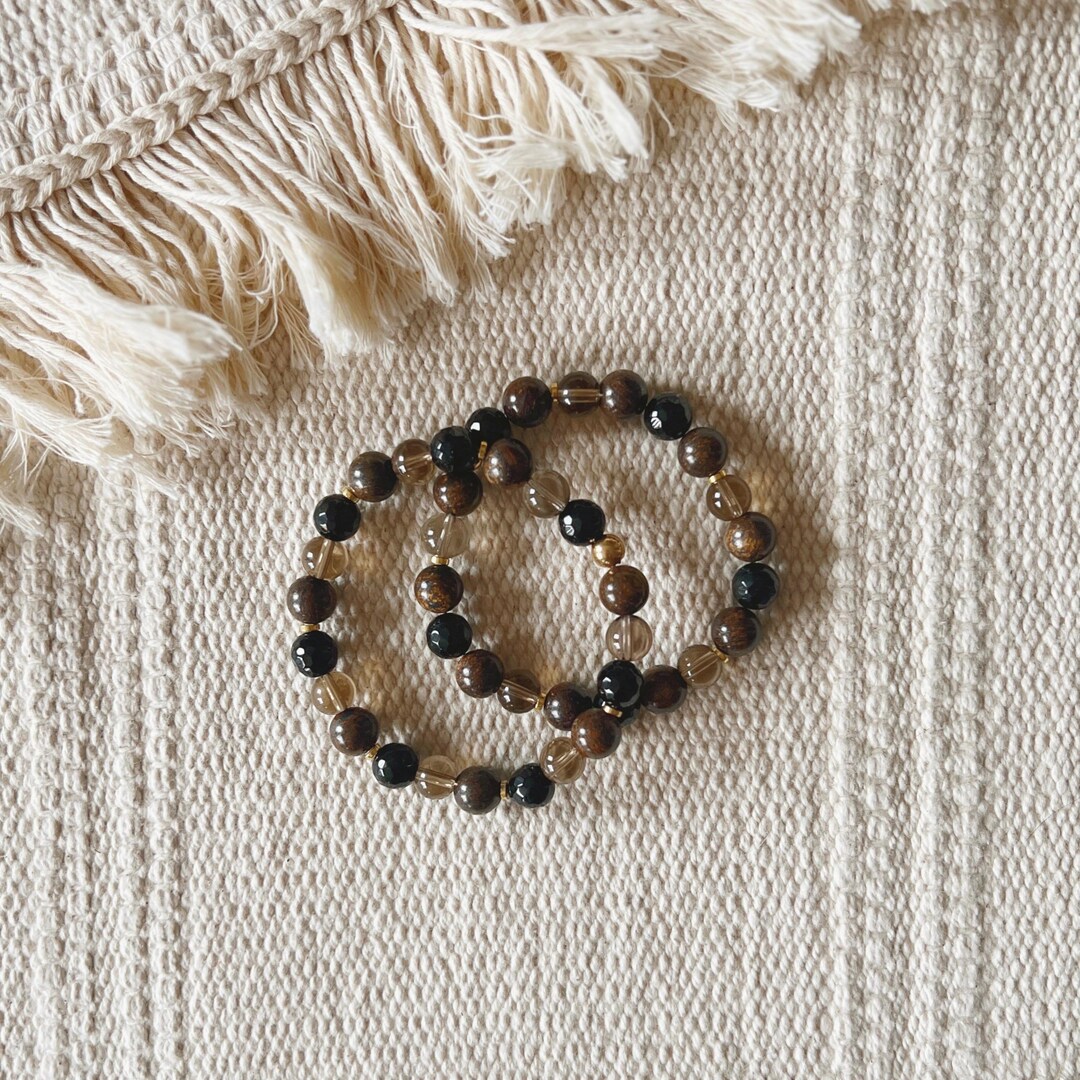 Earthbound Glow Bracelet || Smoky Quartz Onyx Bronzite || Black Brown ...