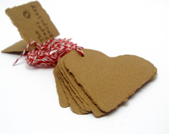 Brown Heart Tags, Handmade Kraft Paper, Recycled, Deckle Edge, Set of ...