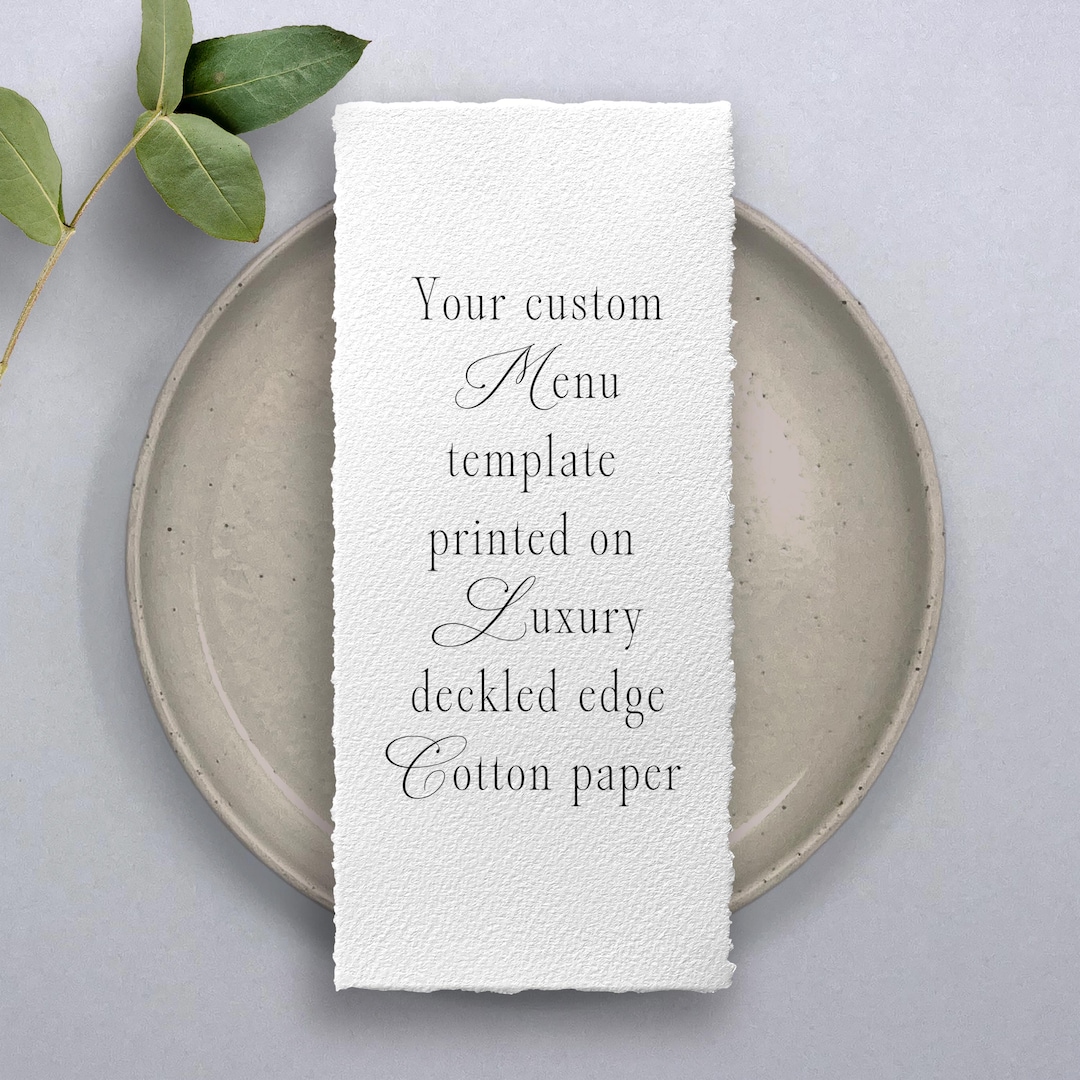 Deckled Edge Cotton Paper Menu Printing: Custom 4x9" for Wedding - Etsy