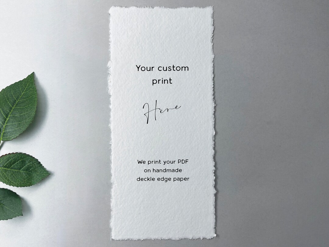 4x9 White Handmade Paper, Custom Print, Deckle Edge, Cotton Rag Paper ...