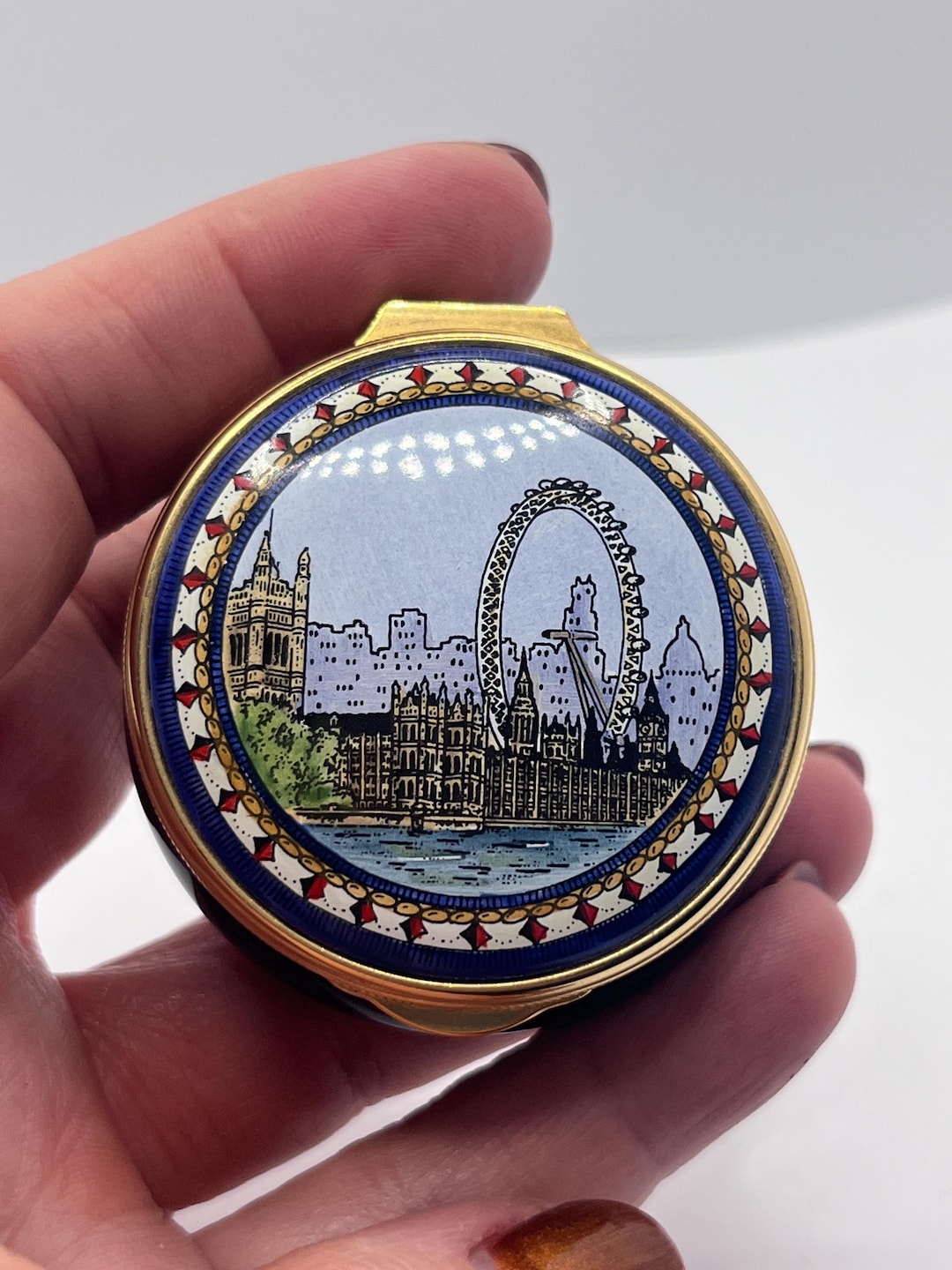 Staffordshire Enamels "london Eye" Hand-painted Enamel Trinket Box - Etsy