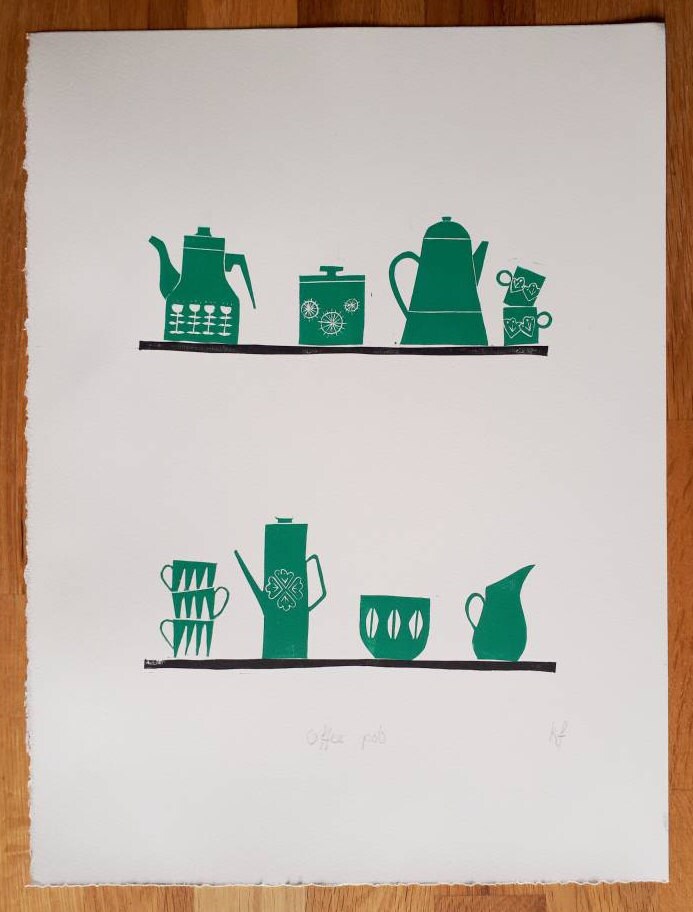 Coffee Pots Linocut Print - Etsy