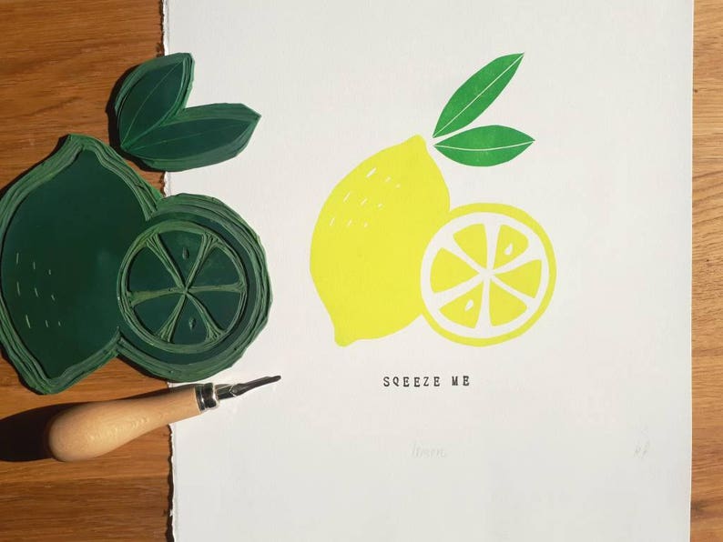 Squeeze Me Lemon Linocut Print - Etsy