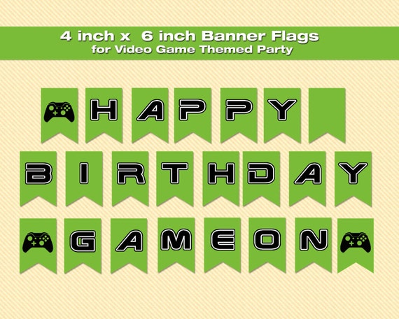 Banner Flags - Happy Birthday for Video Game Themed Party - INSTANT ...