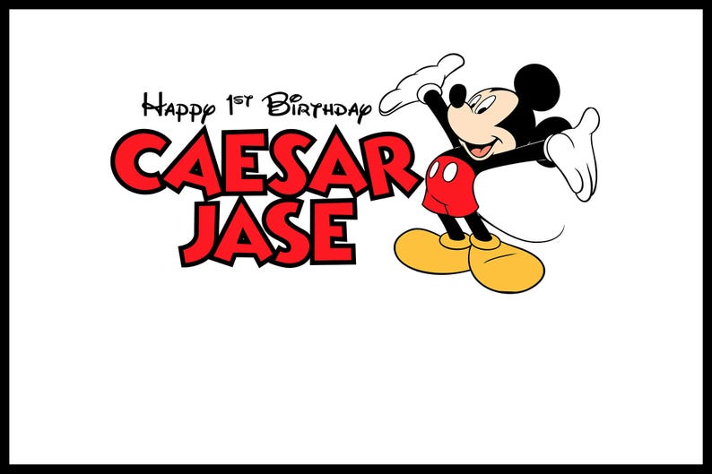 Mickey Mouse Themed Party Backdrop on JPEG or PDF File via Email ...