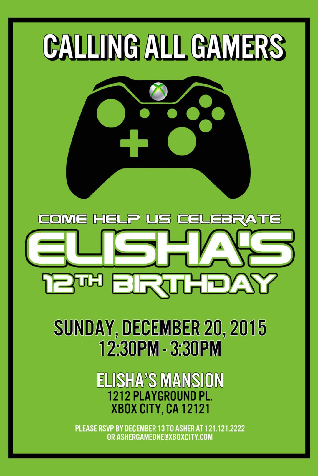 5 X 7 Inch Birthday Invitation - Personalized Xbox Themed Party ...