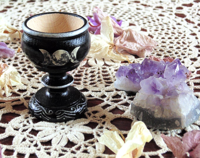 Triple Moon Cup Chalice Made With Wood - 6 Cm Height - Wicca Pagan ...