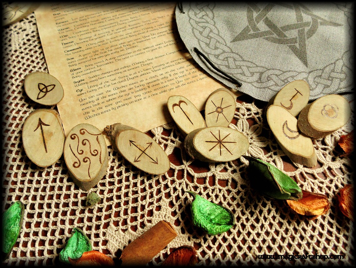 Witches Runes Set With Bag Made With Wood Totally Handmade - Etsy