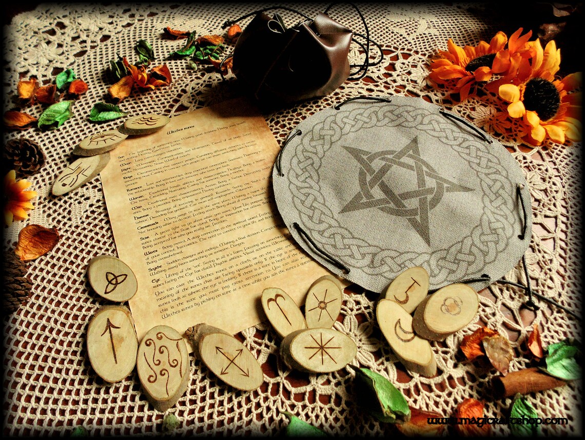 Witches Runes Set With Bag Made With Wood Totally Handmade - Etsy