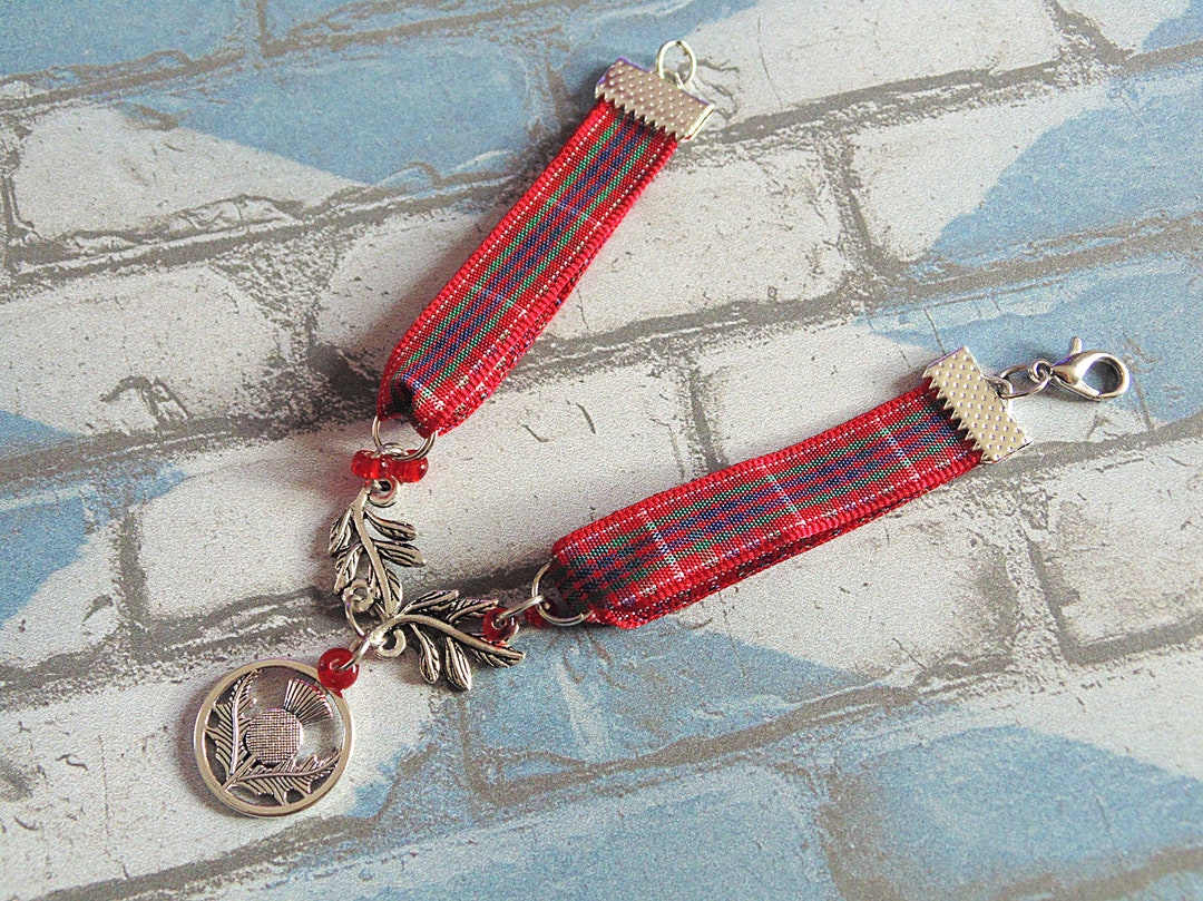 Scottish Thistle Bracelet With Customizable Tartan Ribbon Outlander ...