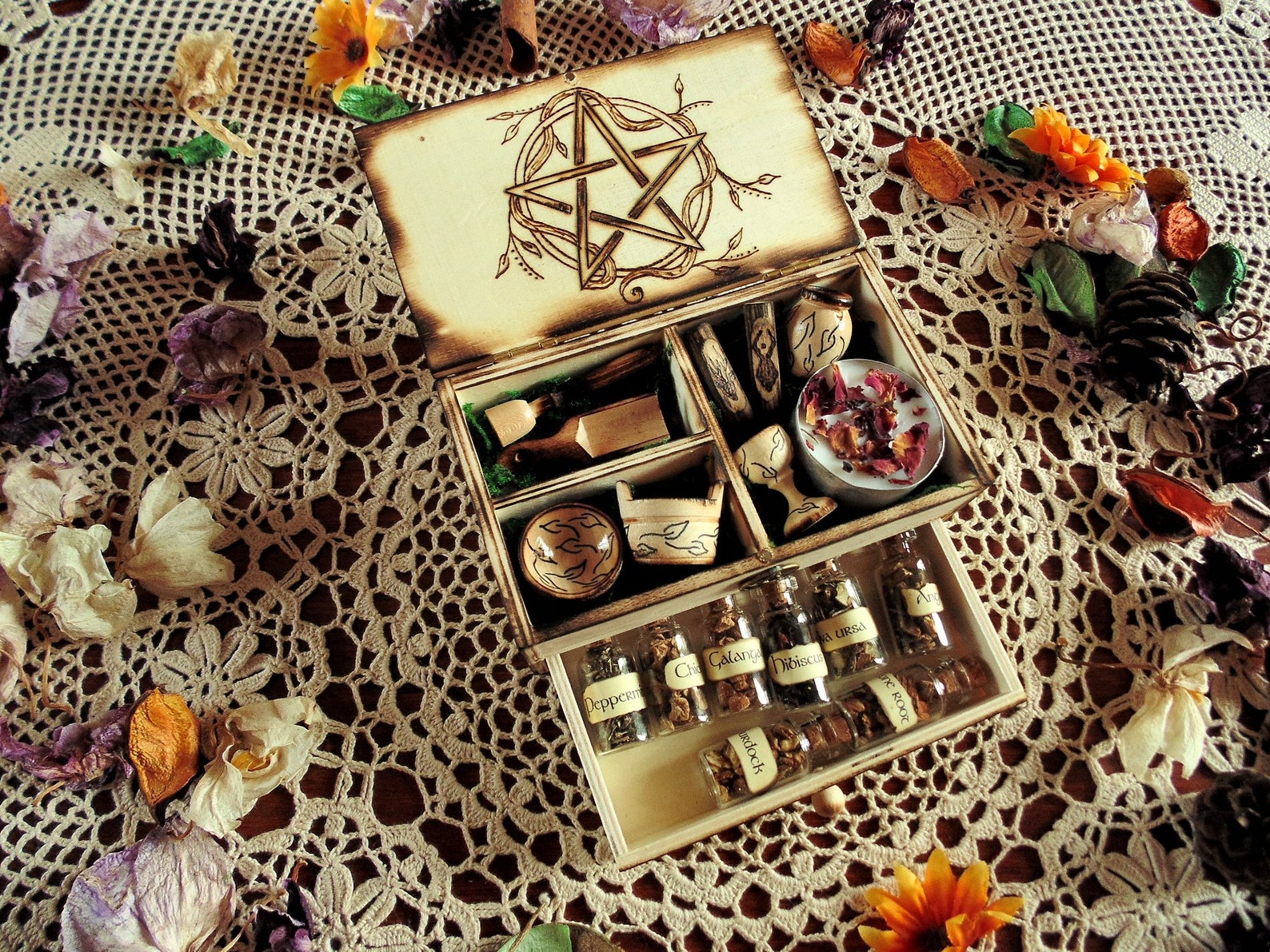 WICCA WITCH SET with magical instruments and herbs totally | Etsy