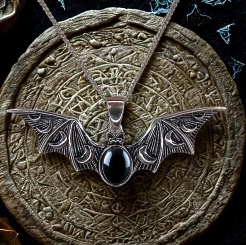 Solid Silver Antique Bat Pendant for 8x6 Cabochon or Resin | 925 ...
