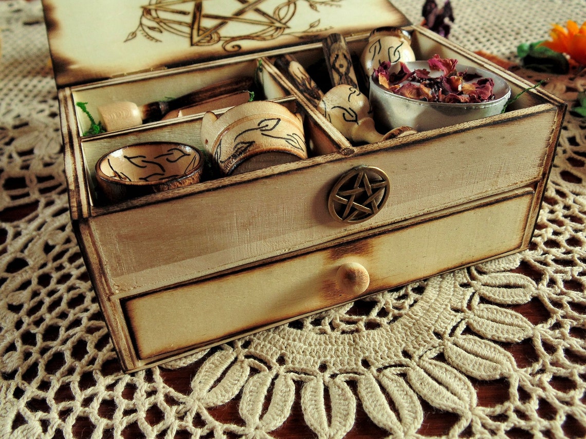 WICCA WITCH SET with magical instruments and herbs totally | Etsy