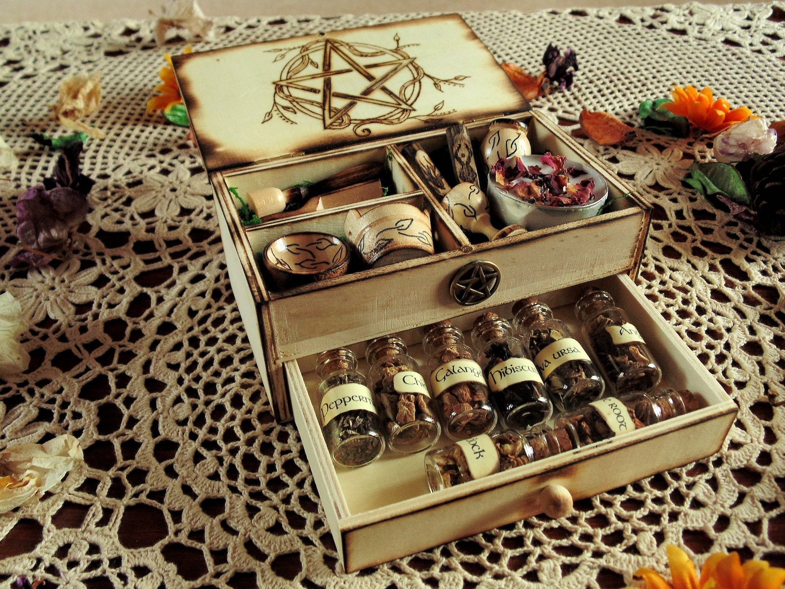 WICCA WITCH SET with magical instruments and herbs totally | Etsy