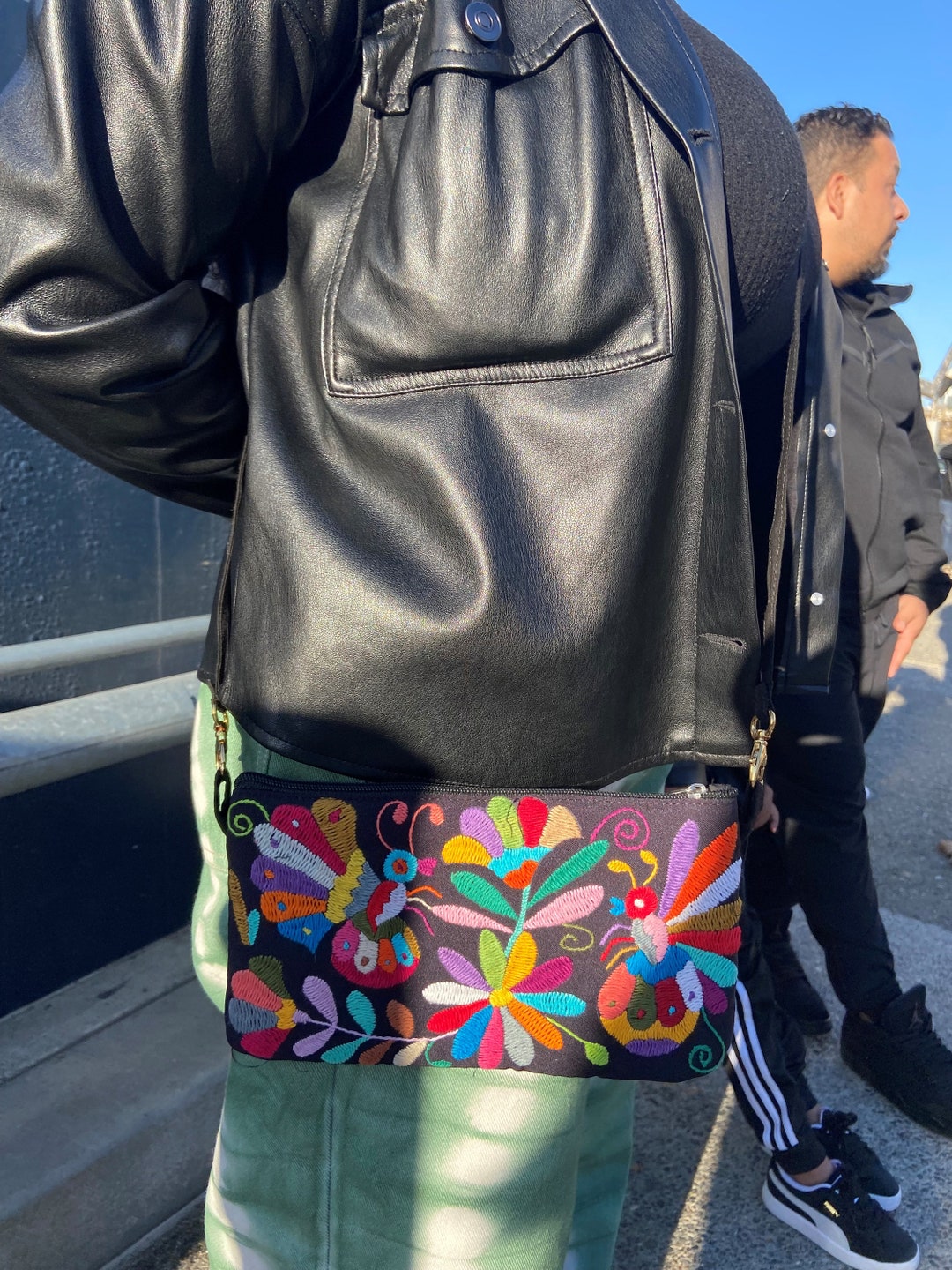 Otomi Tenango Art Hand Embroidered Floral and Bees Design Black ...