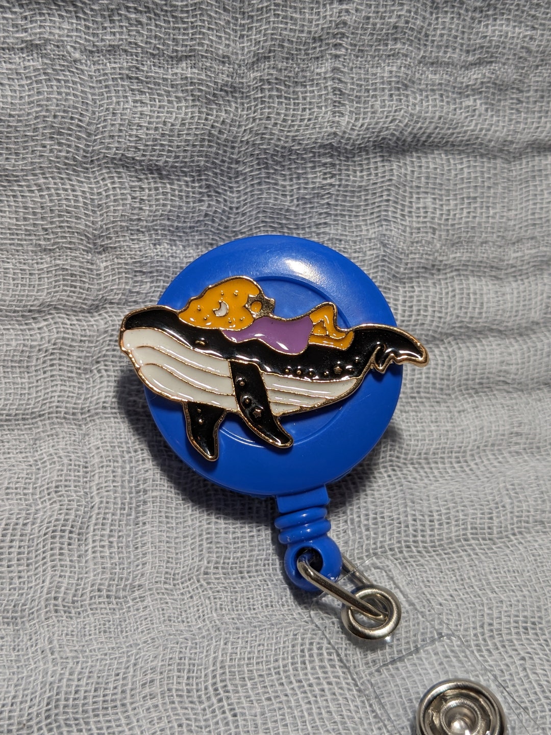 Humpback Whale Badge Reel - Girl and Whale Badge Reel Belt Clip - Etsy