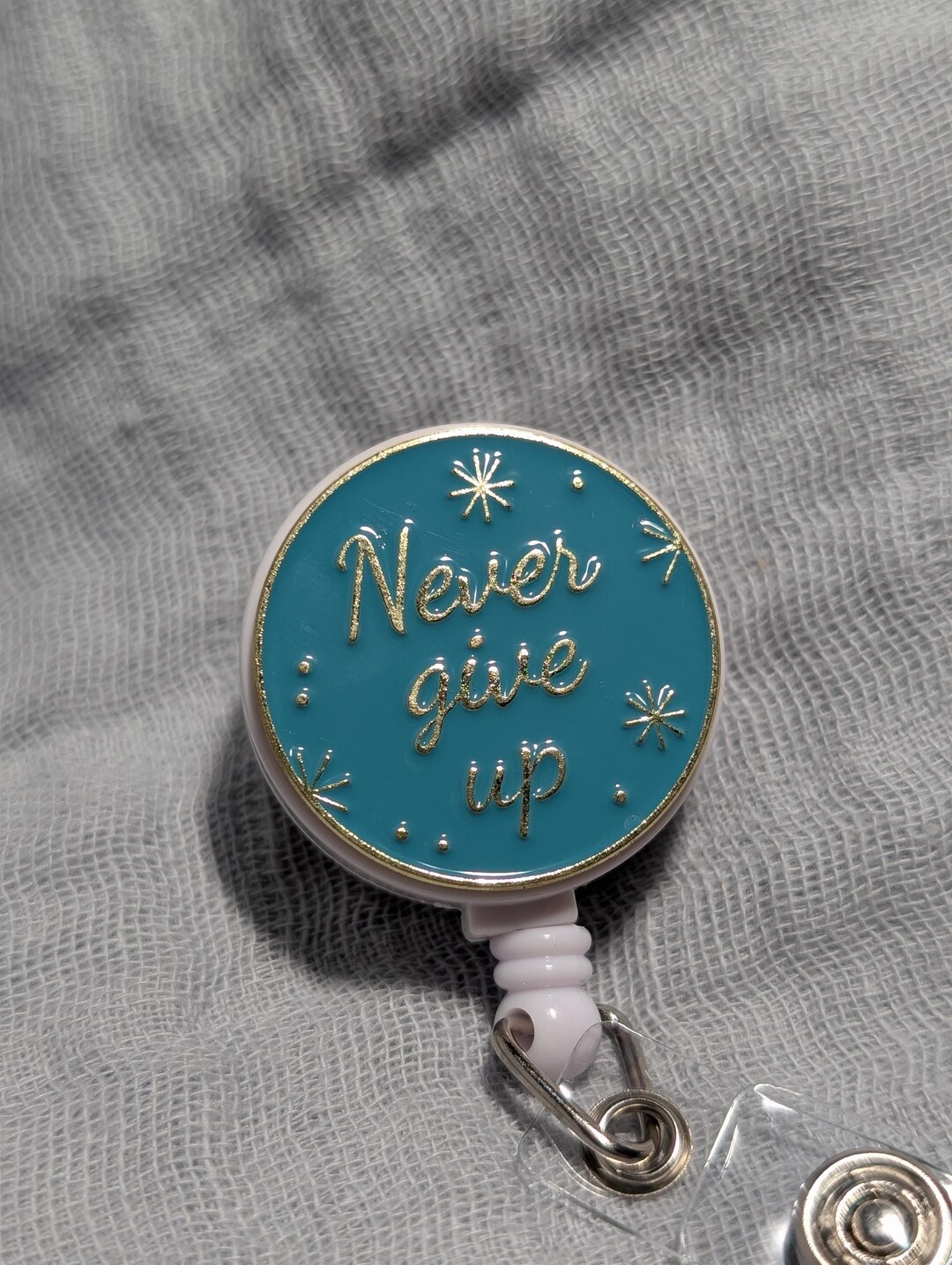 Never Give up Badge Reel Alligator Clip - Etsy