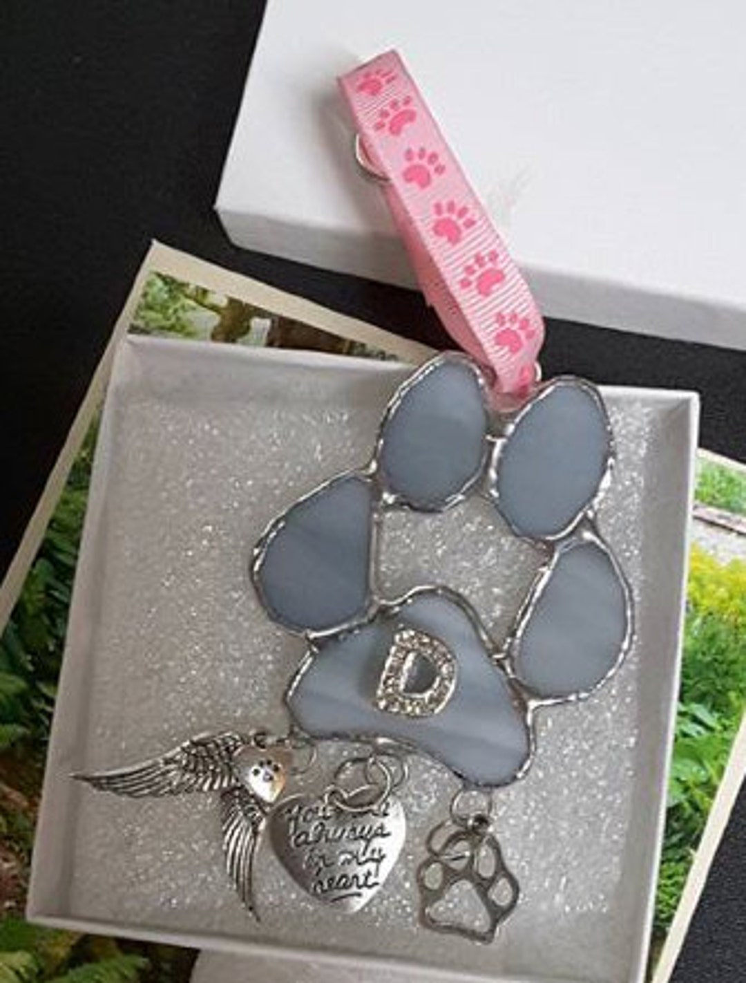 Memorial Pawprint Sympathy Pet Loss-memorial Stained Glass Pawprint-cat ...