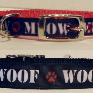 WOOF or MEOW Cat and Dog Collars, Cat Breakaway Collar, Dog Collar and ...