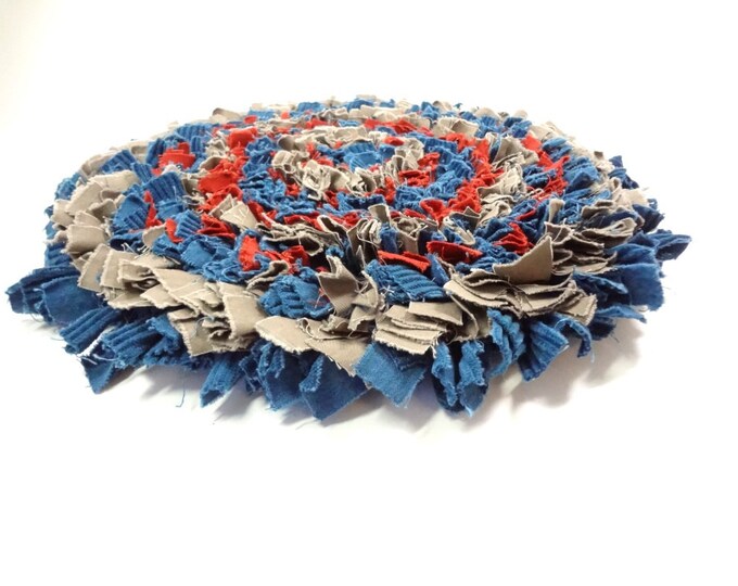 Shaggy Chair Cushion Cotton Chair Pad Proddy Mat Teal Rust - Etsy