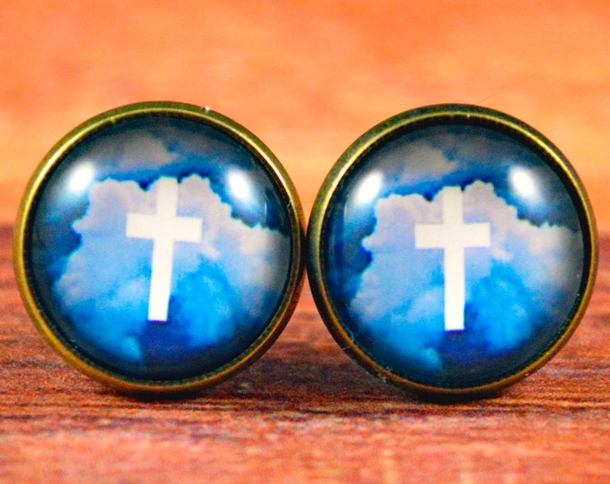 Cross Studs, Blue Cross Studs, Christian Earrings, Christian Studs ...