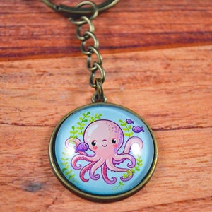 Octopus Keyring, Octopus Keychain, Octopus Gift, Pink Octopus, Nautical ...