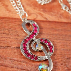 Rhinestone Treble Clef Silver Plated Necklace, Musical Note Necklace ...