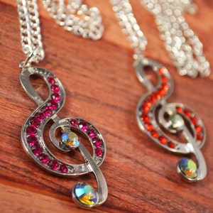 Rhinestone Treble Clef Silver Plated Necklace, Musical Note Necklace ...